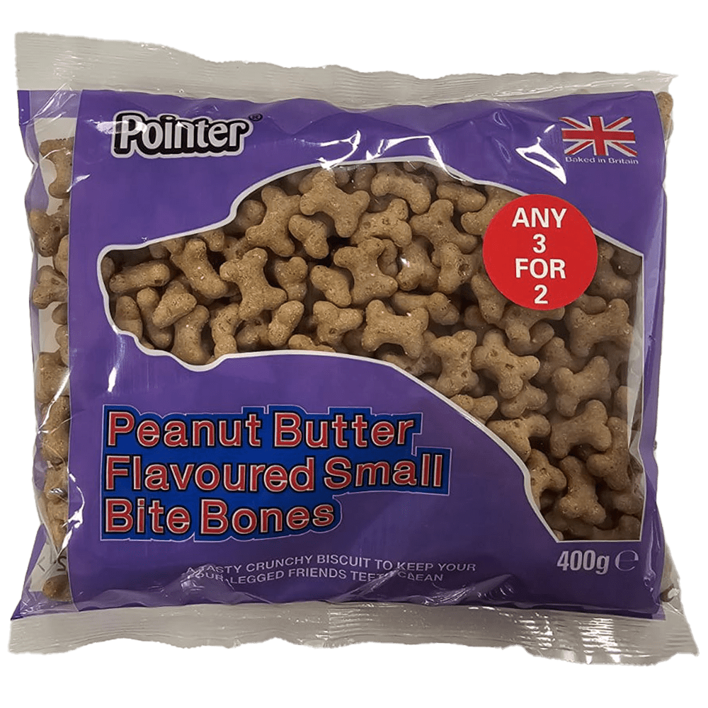 Pointer Peanut Butter Flavoured Small Bite Bones 400g Buy 2 Get 1 Free – Ormskirk Pets